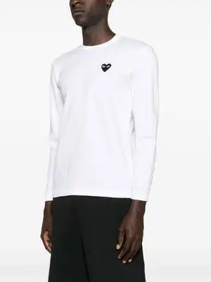 Play Comme Des Garcon Heart Patch Long Sleeve T-shirt - White