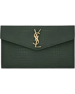 Saint Laurent Yves Saint Laurent Uptown Crocodile-Embossed Leather Pouch Mint