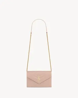 Saint Laurent CASSANDRE ENVELOPE CHAIN WALLET IN GRAIN DE POUDRE LEATHER Pale Pink