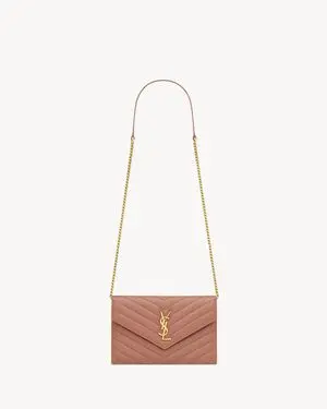 Saint Laurent CASSANDRE ENVELOPE CHAIN WALLET IN LAMBSKIN Barely Pink