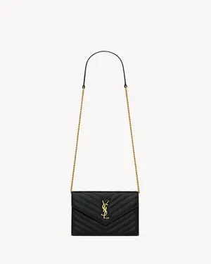 Saint Laurent CASSANDRE ENVELOPE CHAIN WALLET IN LAMBSKIN Black