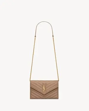 Saint Laurent CASSANDRE ENVELOPE CHAIN WALLET IN LAMBSKIN Dusty Grey
