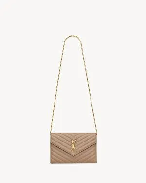 Saint Laurent CASSANDRE CHAIN WALLET IN LAMBSKIN Dusty Grey