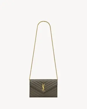Saint Laurent CASSANDRE CHAIN WALLET IN LAMBSKIN Light Musk