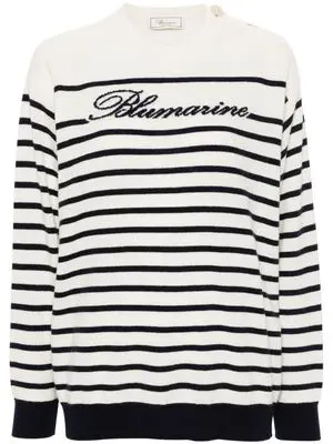 Blumarine Logo Intarsia Knit Sweater - Neutrals