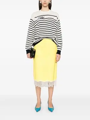 Blumarine Logo Intarsia Knit Sweater - Neutrals