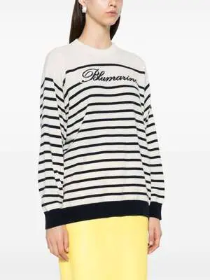 Blumarine Logo Intarsia Knit Sweater - Neutrals