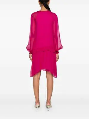 NISSA Floral-appliqué Silk Midi Dress - Pink