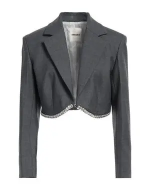 Sandro Single-breasted Cropped Blazer With Crystal Embellishments - Grey