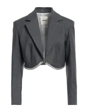 Sandro Single-breasted Cropped Blazer With Crystal Embellishments - Grey