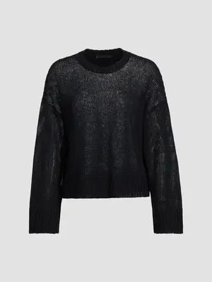 Jenni Kayne Cropped Linen Knit Crewneck Sweater - Black