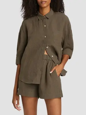 Jenni Kayne Logan Linen Button-front Shirt - Dark Moss