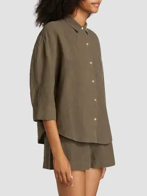 Jenni Kayne Logan Linen Button-front Shirt - Dark Moss