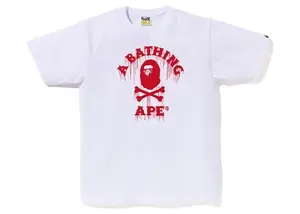A BATHING APE Drip Ape Crossbone College Tee Shirt - White Red
