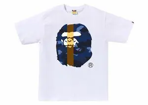 BAPE Camo Transform Big Ape Head Tee Shirt - White/navy Blue