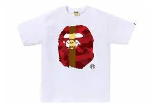 A BATHING APE Camo Transform Big Ape Head Tee Shirt - White/red