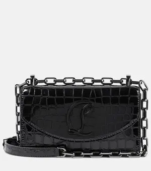 CHRISTIAN LOUBOUTIN Loubi54 Croc-effect Leather Shoulder Bag - Black