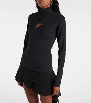 MUGLER Cutout Star Turtleneck Top - Black