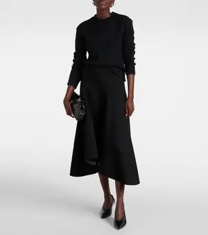 Plan C Pleated Asymmetric Midi Skirt