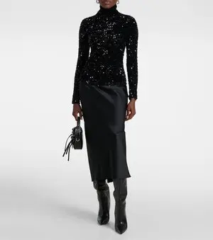 XU ZHI Sequined Turtleneck Top - Black
