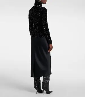 XU ZHI Sequined Turtleneck Top - Black