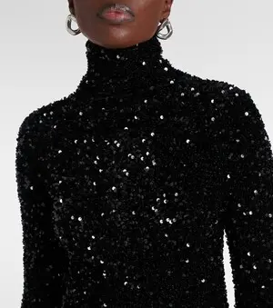 XU ZHI Sequined Turtleneck Top - Black