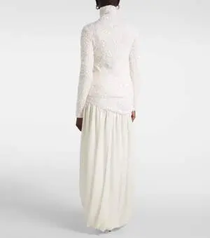 XU ZHI Sequined Turtleneck Top - White