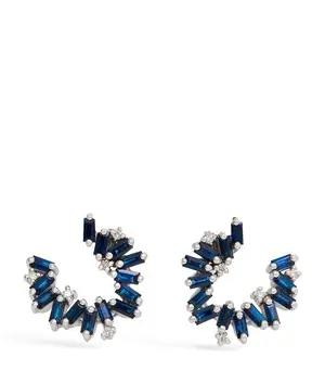 SUZANNE KALAN Mini Gold And Sapphire Bold Hoop Earrings - White