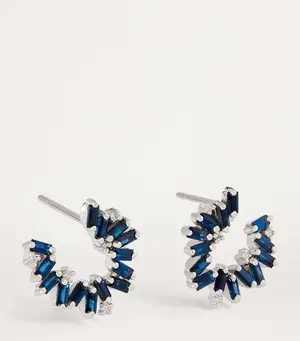 SUZANNE KALAN Mini Gold And Sapphire Bold Hoop Earrings