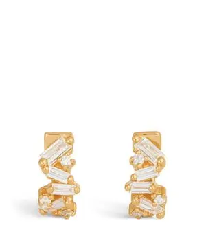 SUZANNE KALAN Yellow And Diamond Fireworks Huggie Hoop Earrings - Gold