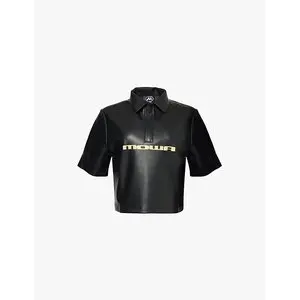 Mowalola Moto Polo Collar Faux-Leather Shirt M - Black | Editorialist