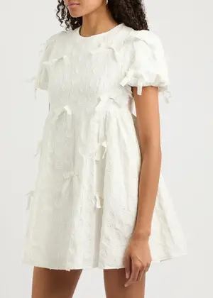 SISTER JANE Nana Bow-embellished Cotton-blend Mini Dress