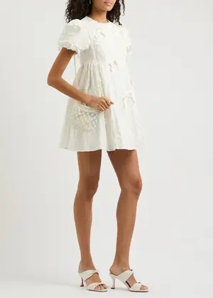 SISTER JANE Nana Bow-embellished Cotton-blend Mini Dress