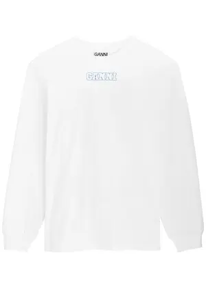 GANNI Logo-embroidered Cotton Top