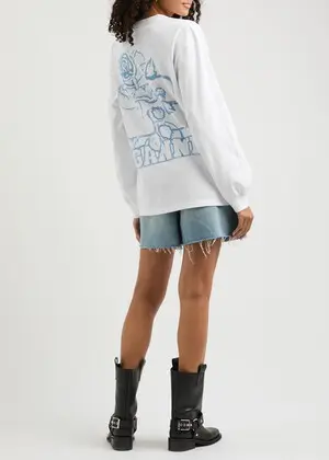 GANNI Logo-embroidered Cotton Top