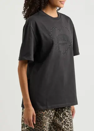 GANNI Logo Crystal-embellished Cotton T-shirt