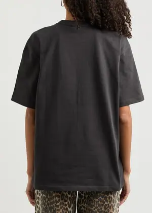 GANNI Logo Crystal-embellished Cotton T-shirt