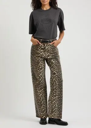 GANNI Logo Crystal-embellished Cotton T-shirt