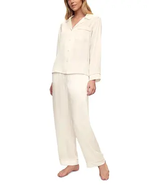 Eberjey Inez Washable Silk Long Pajama Set - Ivory/champagne