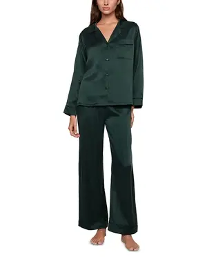 Eberjey Inez Washable Silk Long Pajama Set Pine/navy