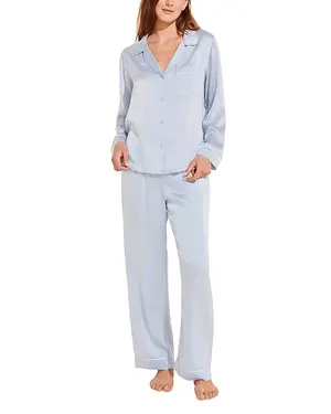 Eberjey Inez Washable Silk Long Pajama Set - Powder Blue