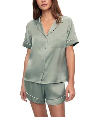 Eberjey Inez Washable Silk Short Pajama Set - Eucalyptus/ivory