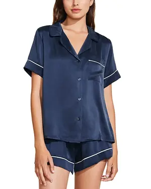 Eberjey Inez Washable Silk Short Pajama Set - Navy/champagne