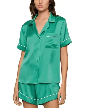 Eberjey Inez Washable Silk Short Pajama Set - Oasis Green/white