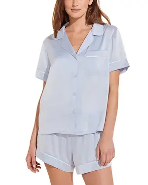 Eberjey Inez Washable Silk Short Pajama Set - Powder Blue