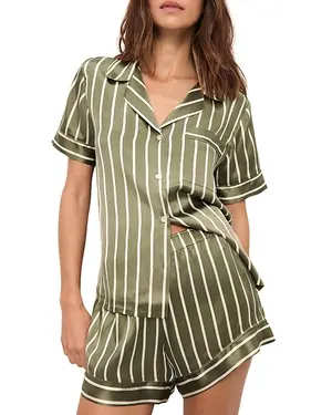 Eberjey Inez Printed Washable Silk Short Pajama Set Classic Stripe Moss/moss