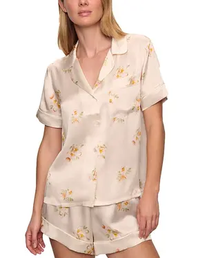 Eberjey Inez Printed Washable Silk Short Pajama Set Floral Bloom Peach Dust/ivory