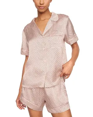 Eberjey Inez Printed Washable Silk Short Pajama Set Geosphere Silver Pink