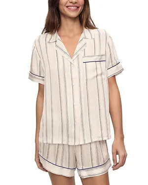 Eberjey Inez Printed Washable Silk Short Pajama Set Serene Stripe Navy/navy