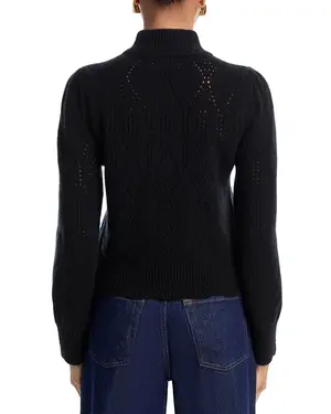 Aqua 100% Cashmere Pointelle Mock Neck Sweater